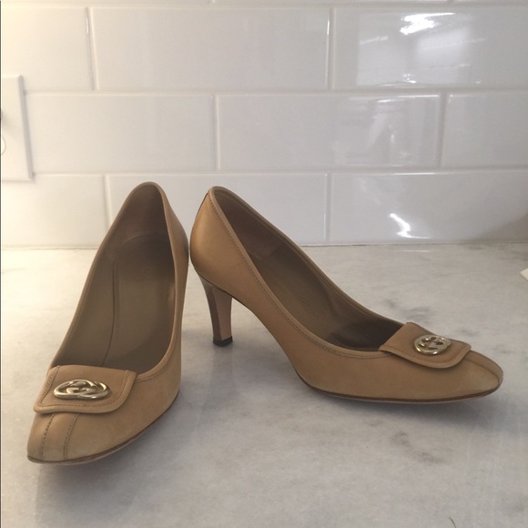 Gucci | Shoes | Gucci Gold Logo High Heel Women Size 395 | Poshmark